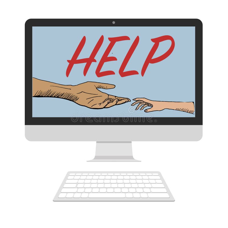 Two hands on screen stock illustration. Illustration of connection ...