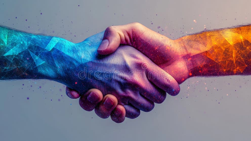 Two Hands Shake in a Colorful Representation of Collaboration and Unity ...