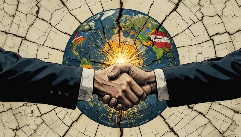 Global Crisis: a Handshake Over a Shattered World Stock Illustration ...
