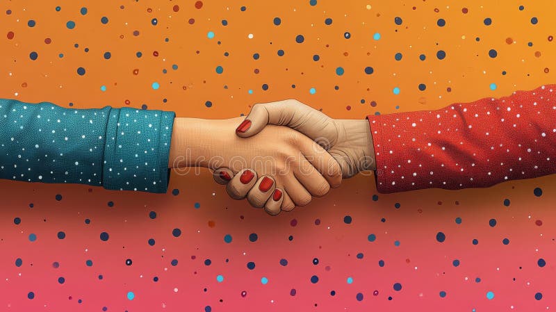 Two Hands Shake in Friendship Against a Colorful Background Symbolizing ...