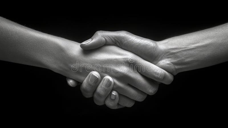 Two Hands Shake in a Gesture of Agreement Against a Black Background ...