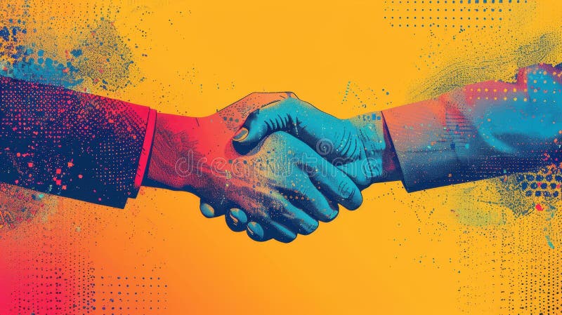 Two Hands Shaking in a Colorful Abstract Design Representing ...