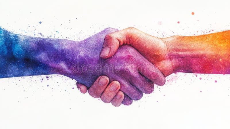 Two Hands Shaking in a Colorful Abstract Design Symbolizing Unity and ...