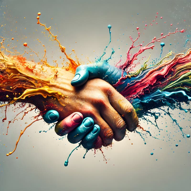 Two Hands Shaking with Colorful Paint Splashing Stock Photo - Image of ...