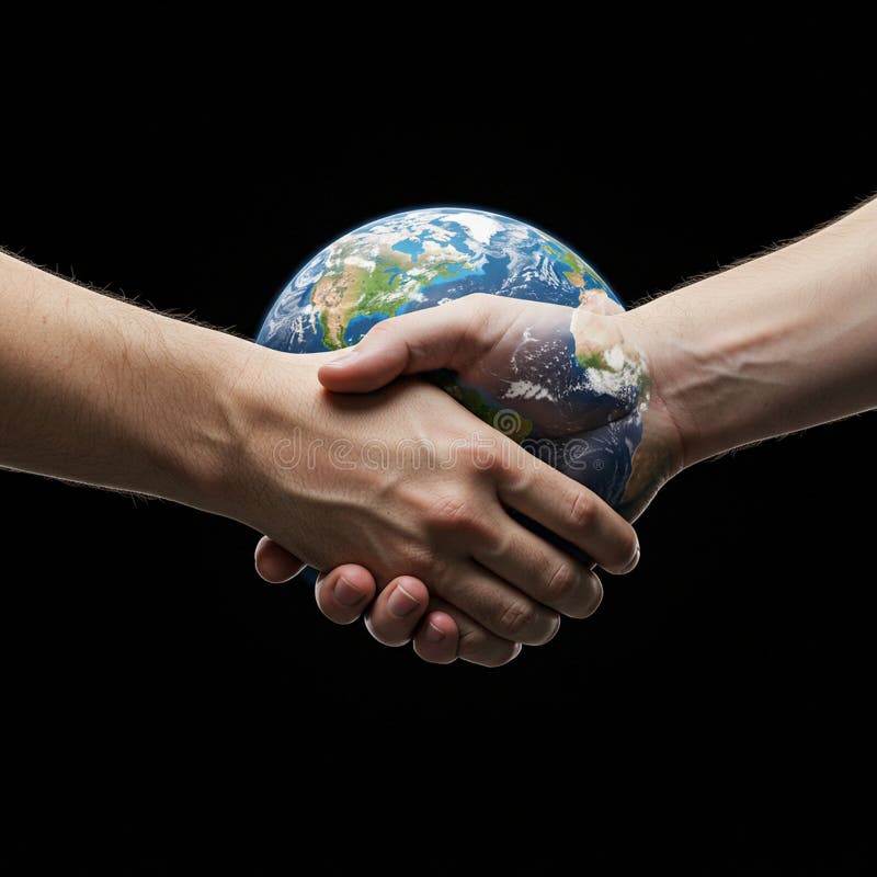 Two Hands Shaking are Creatively Blended with an Image of Earth ...