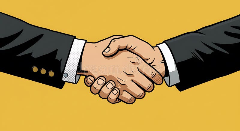 Two Hands Shaking, Depicted in a Comic-style Illustration. Both ...