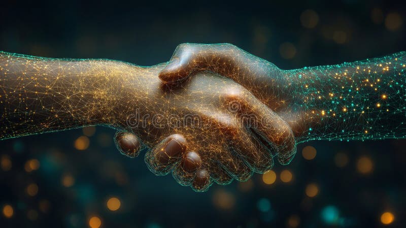Two Hands Shaking with a Digital Network Overlay Symbolizing ...