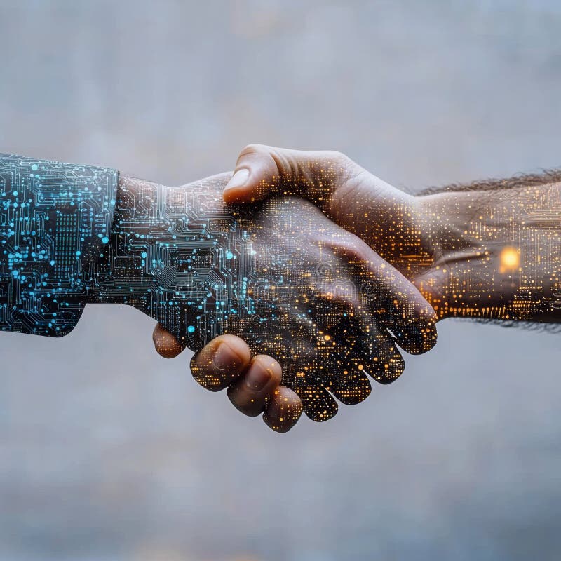 Two Hands Shaking Hands, Made of Electronic Circuits, Data Networks or ...