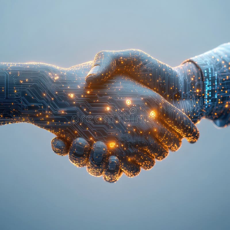 Two Hands Shaking Hands, Made of Electronic Circuits, Data Networks or ...