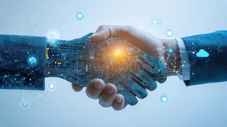 Two Hands Shaking Hands, Made of Electronic Circuits, Data Networks or ...