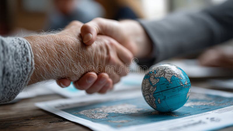 Two Hands Shaking Over Globe, Symbolizing Collaboration and Partnership ...