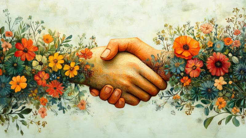 Two Hands Shaking Surrounded by Flowers in a Harmonious Display ...