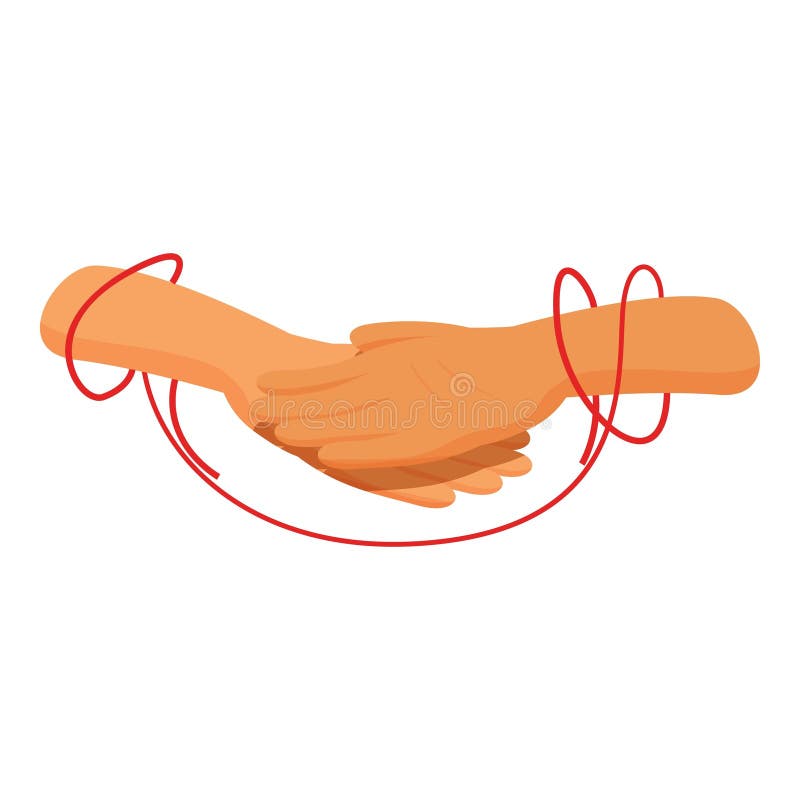 Two Hands Shaking Tied Together with Red Thread Representing ...