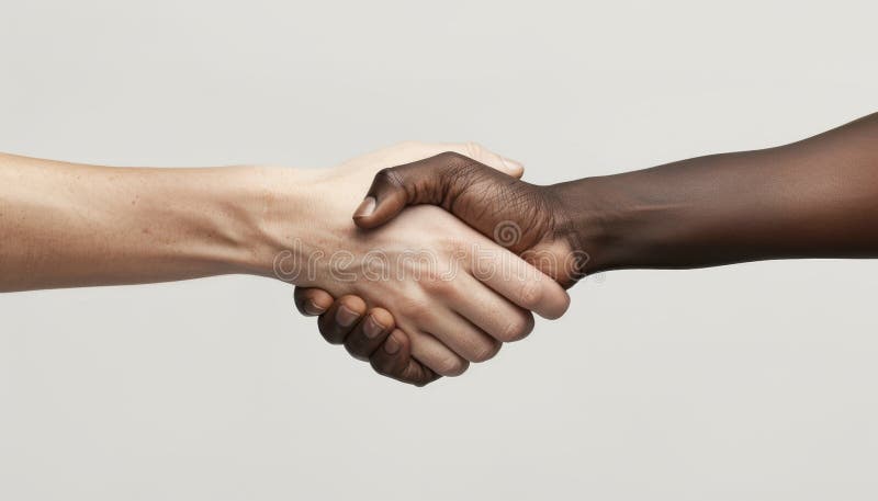 Two Hands Shaking in Unity Against a Neutral Background Stock ...