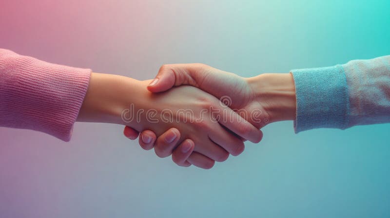 Two Hands Shaking Warmly Against Soft Gradient Background, Symbolizing ...