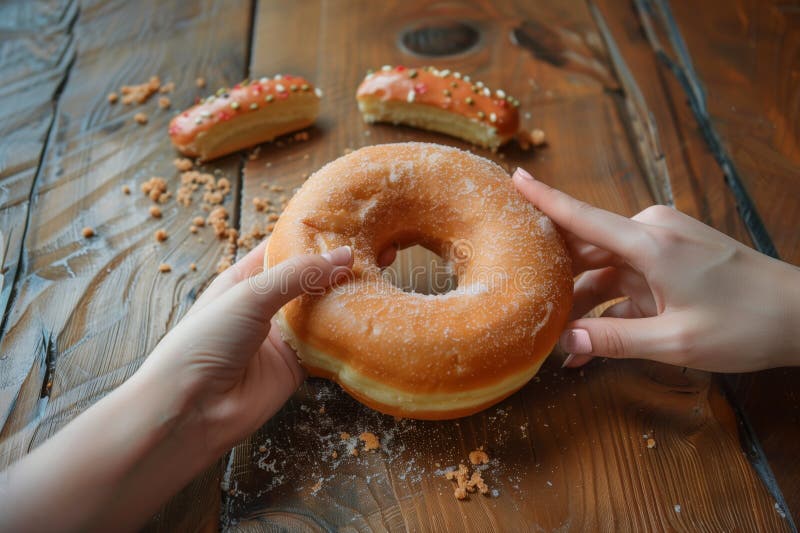 Two Hands Sharing a Large Donut, Break Apart Gesture Stock Illustration ...