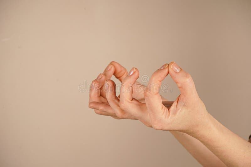 Two Hands Show Gestures. Index Finger and Thumb Pressed Together ...