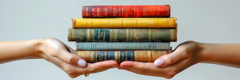 Two Hands Supporting a Stack of Antique Books. Old Books in Hand Stock ...