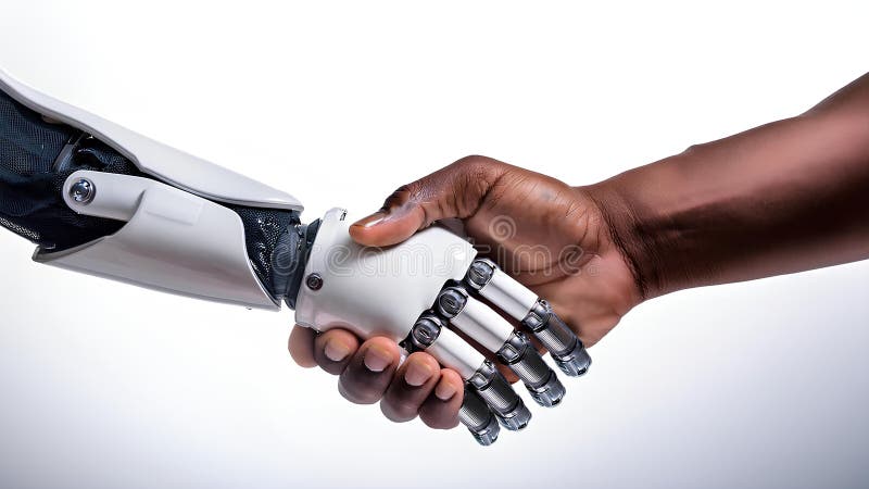 Two Hands - a Symbol of Technical Progress. Human Hand Shakes Robot S ...