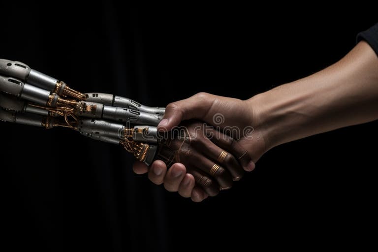 Two Hands are a Symbol of Technological Progress. a Human Hand Shakes a ...