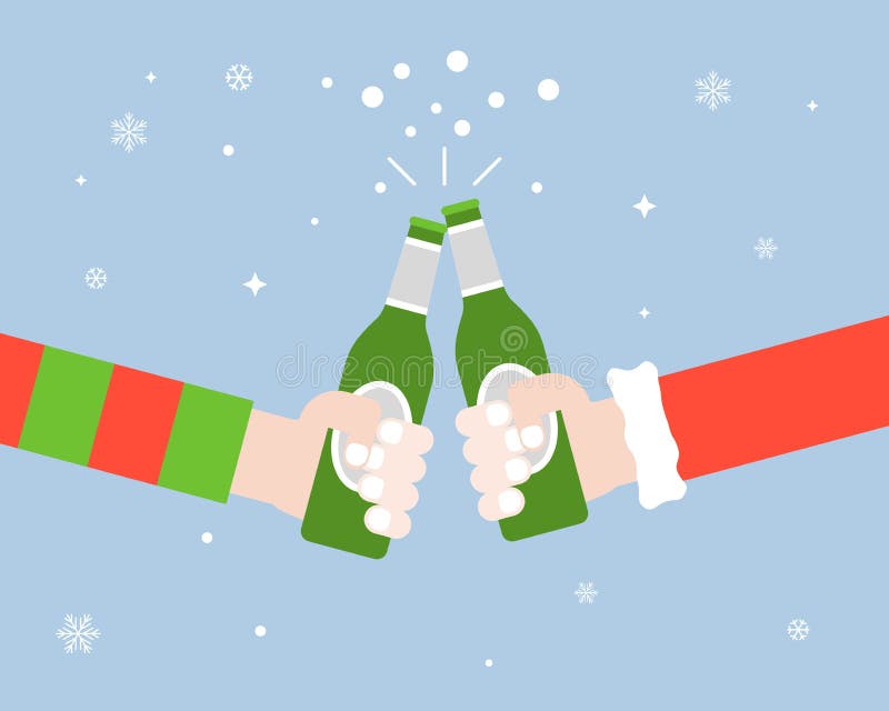 Two Hands Toasting Beer Bottle, Cheers Flat Design Illustration Stock ...