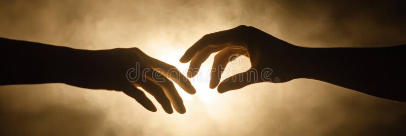 Silhouette of Two Hands almost Touching Against a Dramatic Backlit ...