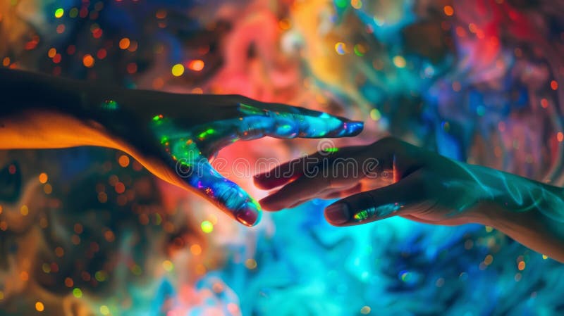 Two Hands are Touching in a Colorful Stock Illustration - Illustration ...