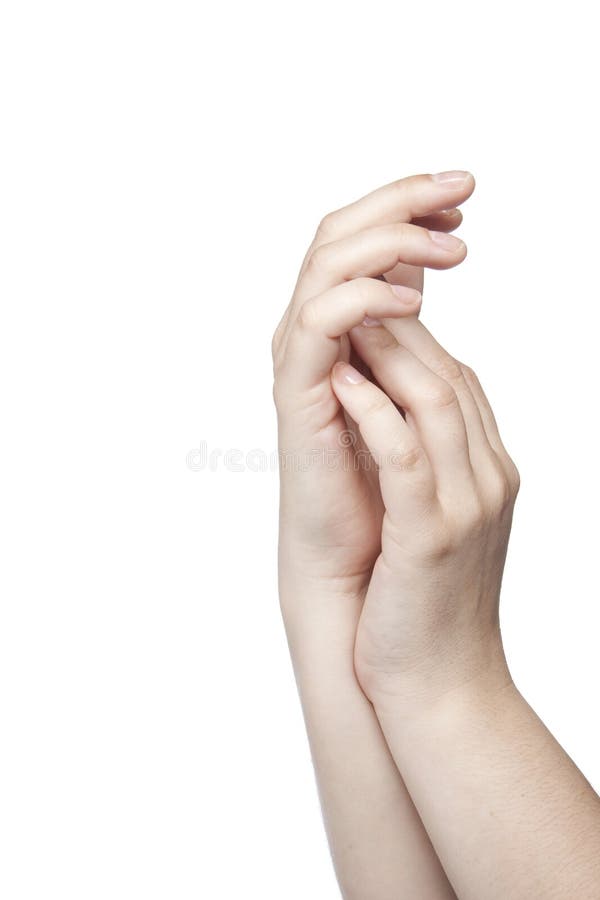 Two Hands Touching One Another, White Background Stock Photo - Image of ...