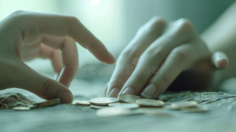 Two Hands are Touching a Pile of Coins Stock Illustration ...
