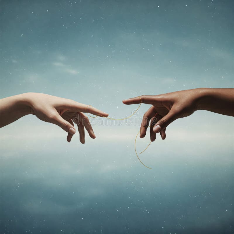The Two Hands are almost Touching Under the Starry Sky. Stock Image - Image of cosmic, hands ...