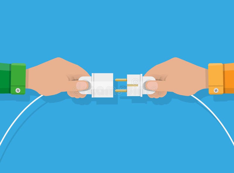 Two Hands Trying To Connect Electric Plug Together Stock Vector ...