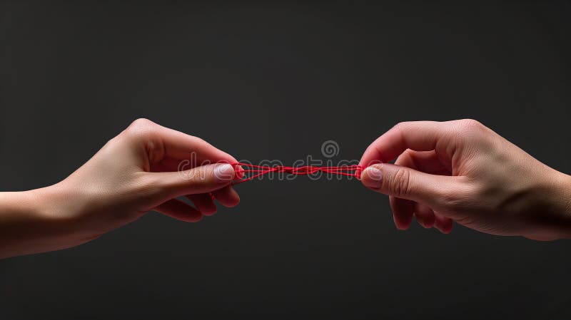 Two Hands Tug an Intertwined Red String, Symbolizing Conflict and ...