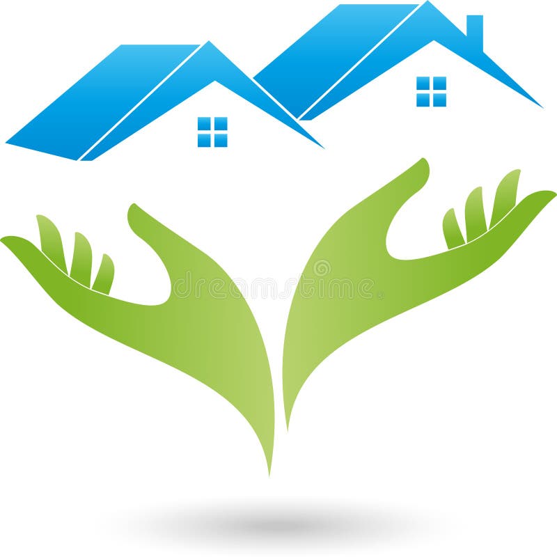 Two Hands and Two Houses, Roofs, Real Estate Logo Stock Vector ...