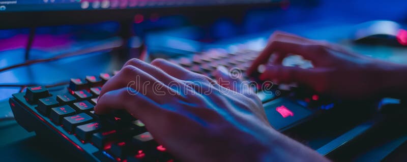 Two Hands Typing on a Colorful Gaming Keyboard Stock Photo - Image of ...