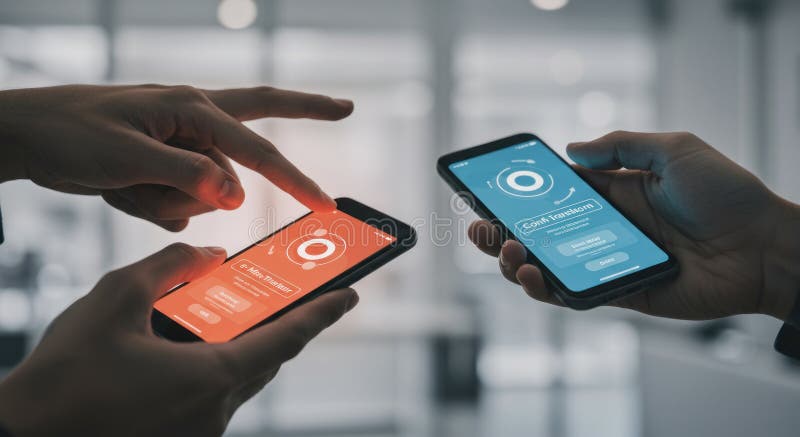Two Hands Using Smartphones with Mobile App Interfaces, One Showing a ...