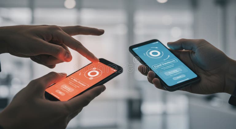 Two Hands Using Smartphones with Mobile App Interfaces, One Showing a ...