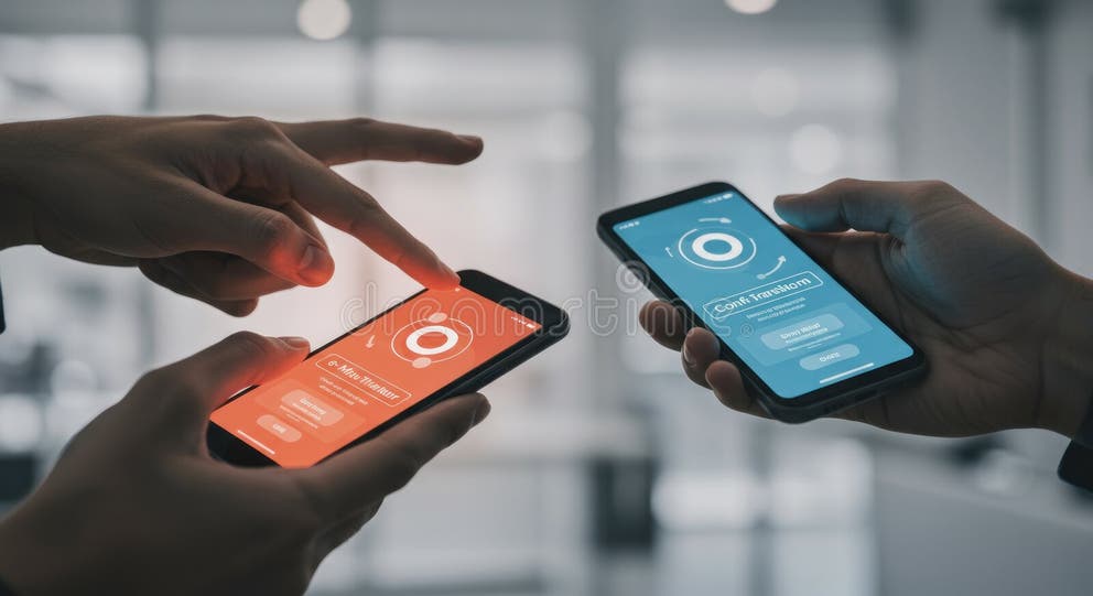 Two Hands Using Smartphones with Mobile App Interfaces, One Showing a ...