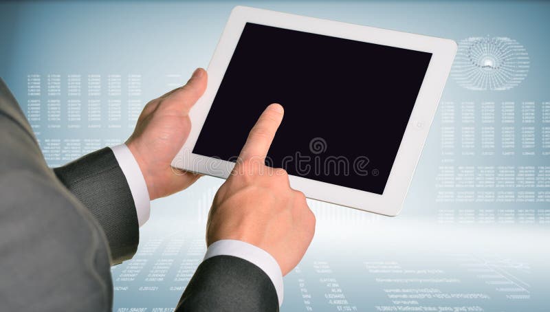 Man Hands Using Tablet Pc. Image of Wire-frame Stock Photo - Image of ...