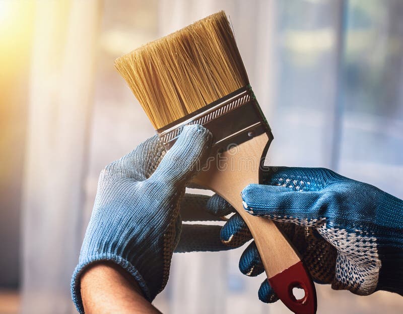Hands Preparing To Paint with a Brush in a Well-lit Indoor Setting ...