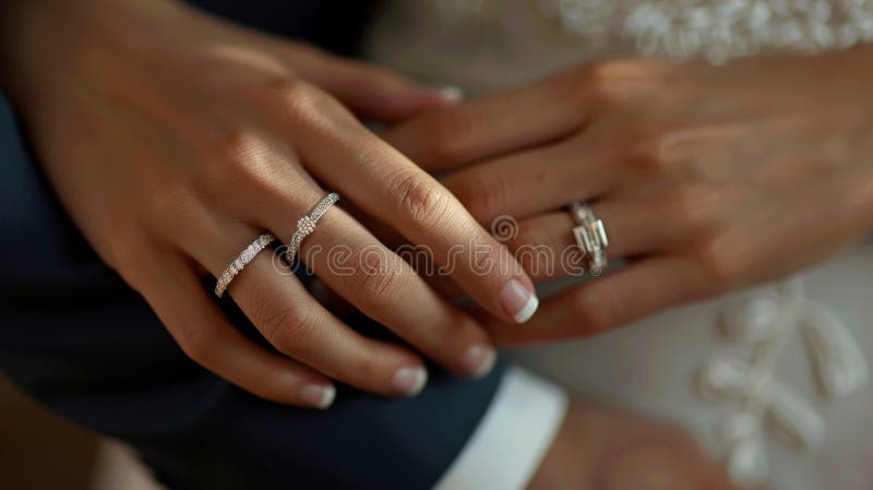 Two Hands with Wedding and Engagement Rings Gently Touch, Symbolizing ...
