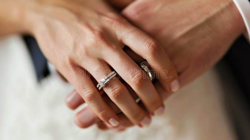 Two Hands with Wedding and Engagement Rings Gently Touch, Symbolizing ...