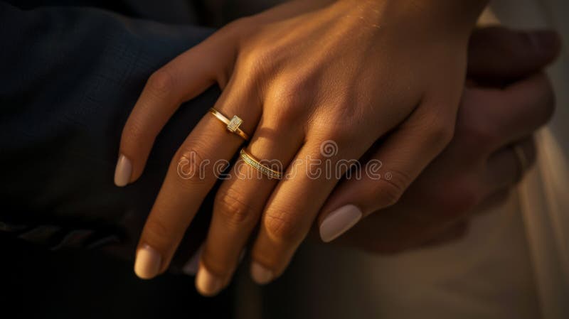 Two Hands with Wedding and Engagement Rings Gently Touch, Symbolizing ...