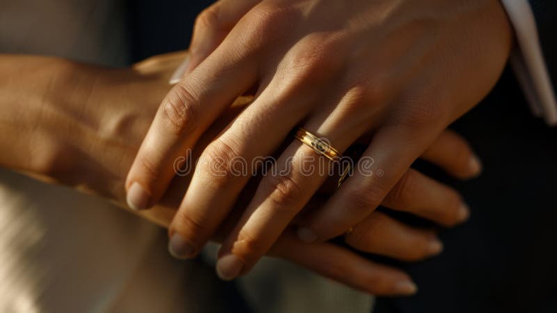 Two Hands with Wedding and Engagement Rings Gently Touch, Symbolizing ...