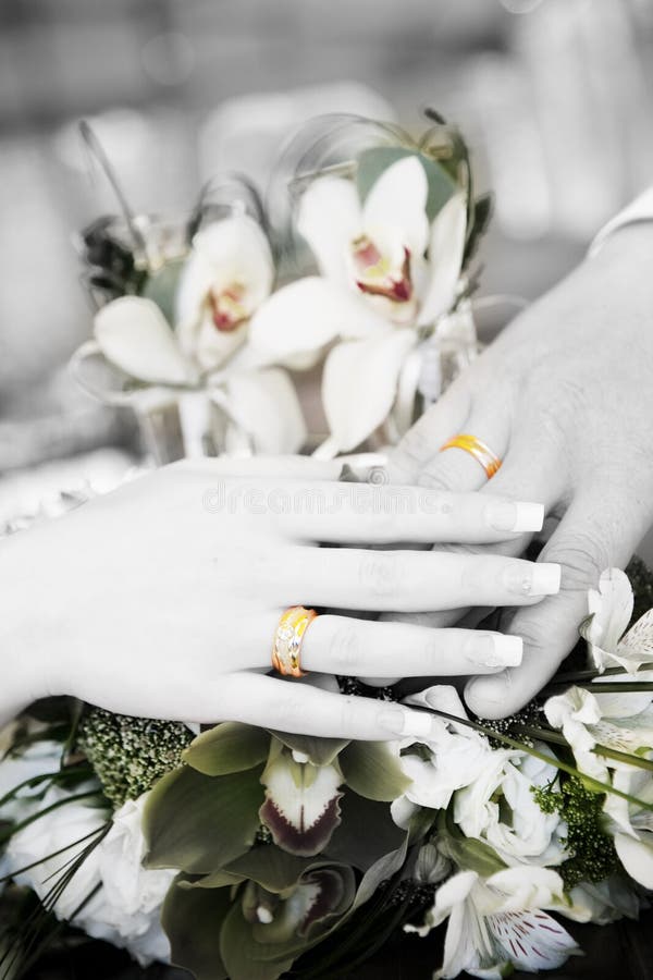 Two Hands with Wedding Rings in Balck and White Stock Image - Image of ...