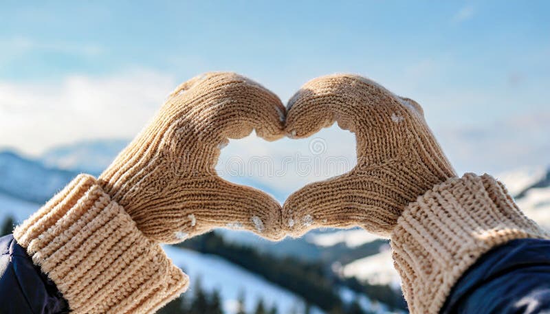Hands in Winter Gloves Heart Symbol Shaped Stock Illustration ...
