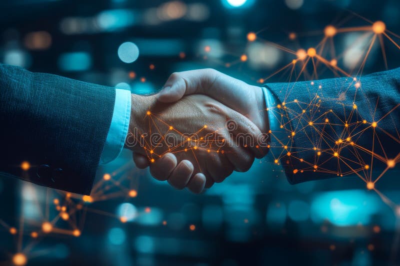 Two Handshakes and a Hologram of Social Network Themes. Stock Photo - Image of entrepreneur ...