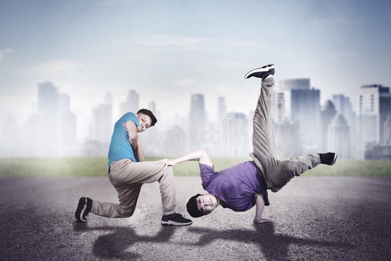 Two Handsome Dancer Doing Break Dance on the Road Stock Image - Image ...