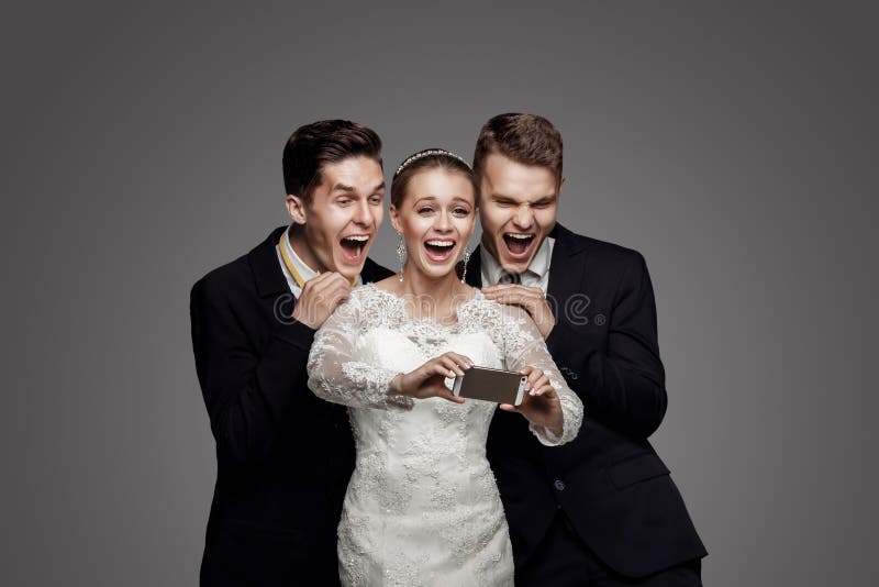 Two Handsome Men and Beautiful Bride, Studio Stock Photo - Image of ...