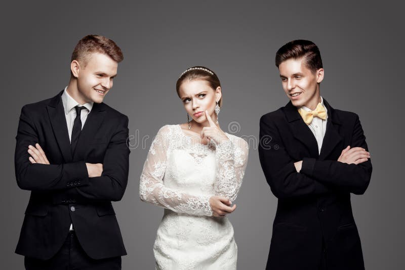 Two Handsome Men and Beautiful Bride, Studio Stock Photo - Image of ...