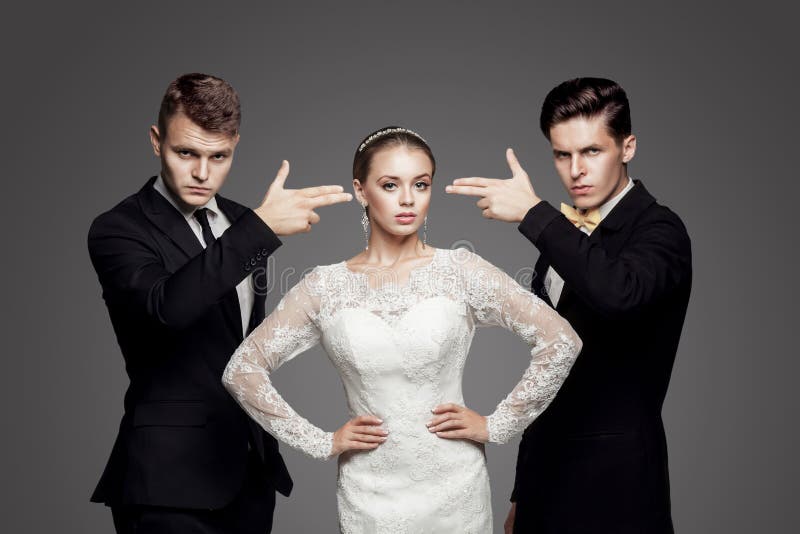 Two Handsome Men and Beautiful Bride, Studio Stock Photo - Image of ...